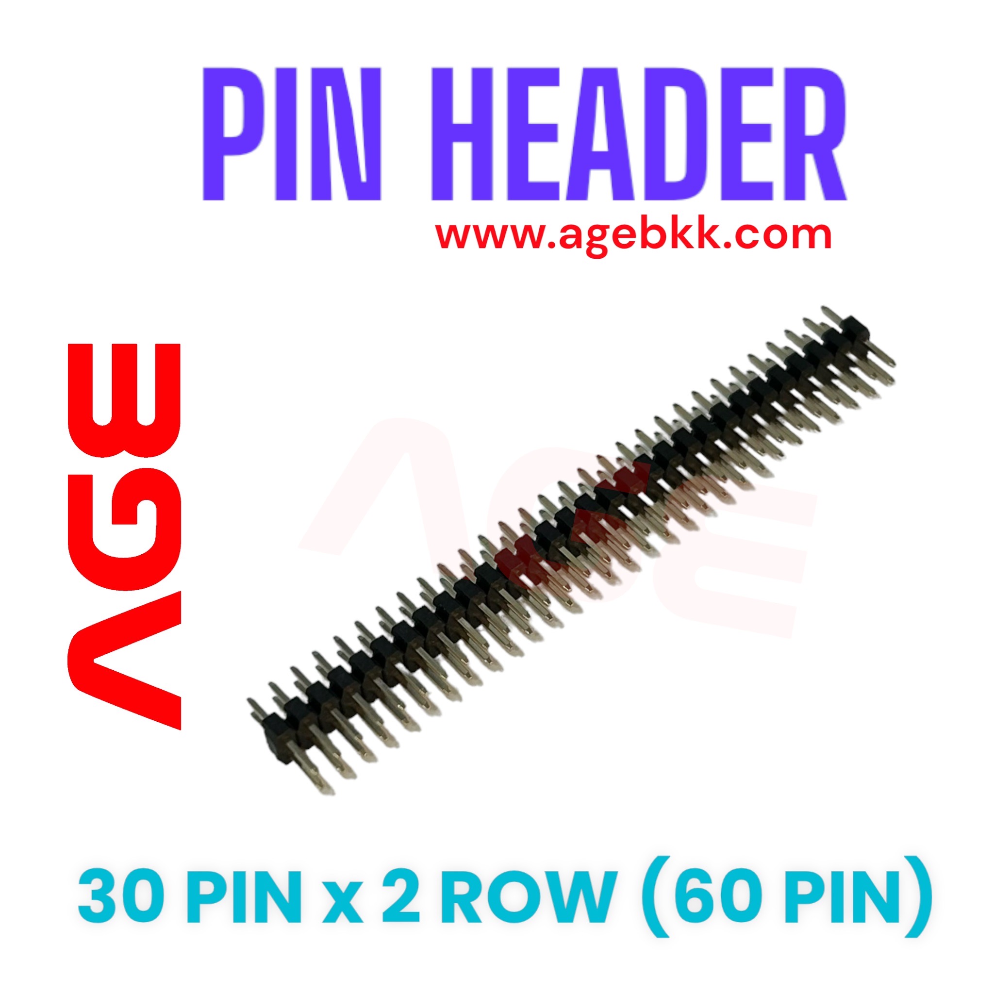 Pin Header 30 PINX2ROW (60 PIN) Pitch 2mm 2ROW ขาตรง - AgeBkk จำหน่าย ...
