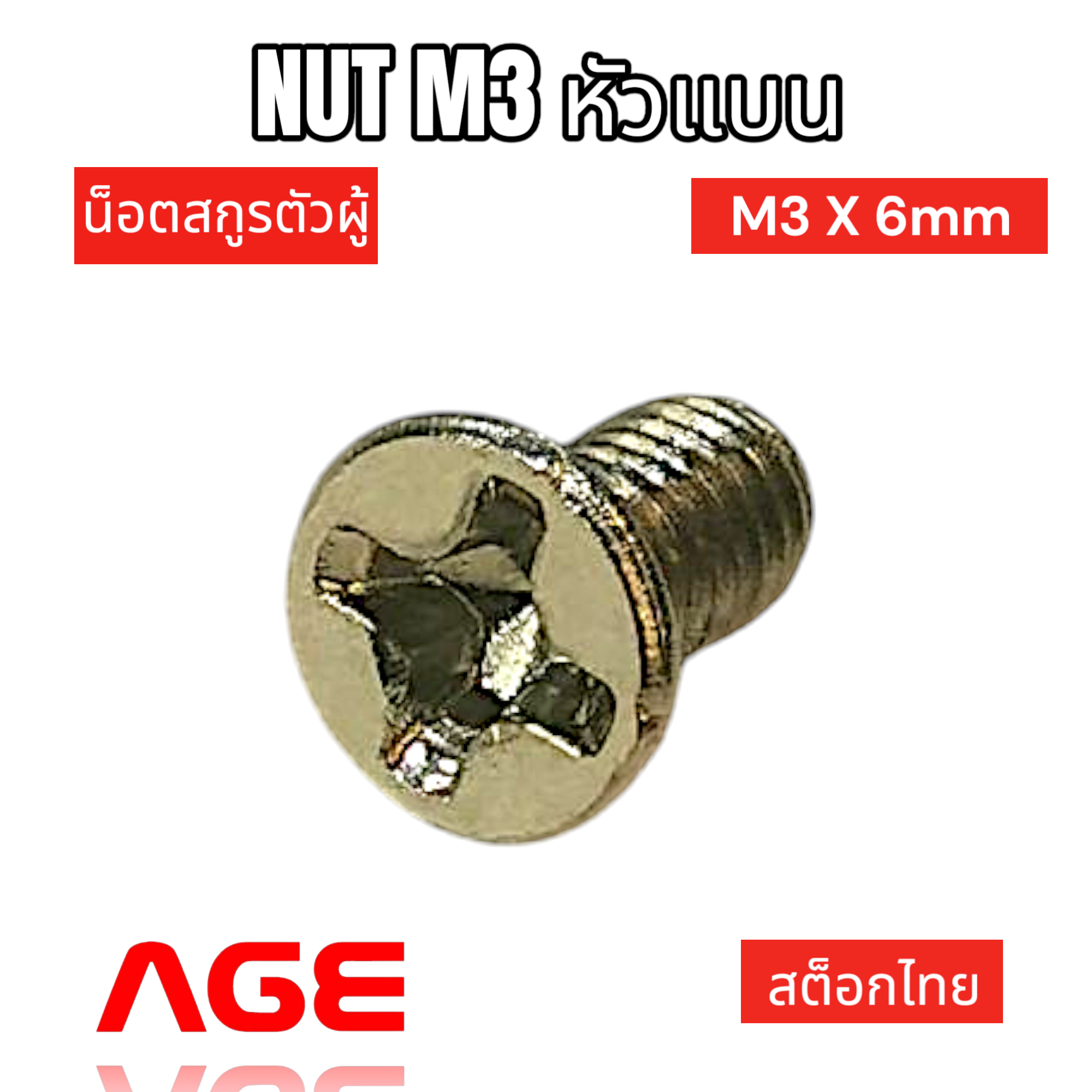 น็อตสกรูตัวผู้หัวแบน ชุบนิกเกิลnut M3 X 6mm Agebkk จำหน่ายและนำเข้า Arduino Board Sensor
