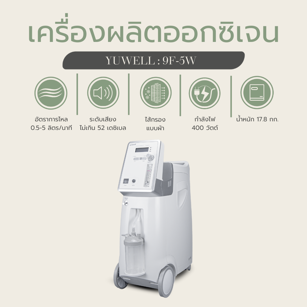 เครื่องผลิตออกซิเจน 5 ลิตร Yuwell รุ่น 9F-5W รับประกันศูนย์ไทย 3 ปี - Now Bed Care