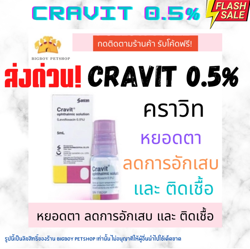 Cravit (คราวิท) ชนิดหยอดตา ลดอาการติดเชื้อตาอักเสบ ขนาด 5 ml - Bigboy Petshop บิ๊กบอย เพ็ทช็อป ...