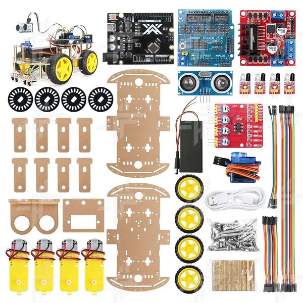 หุ่นยนต์หลบหลีกสิ่งกีดขวางและเดินตามเส้น Smart Robot Car Kit 4wd Tracking Line Obstacle
