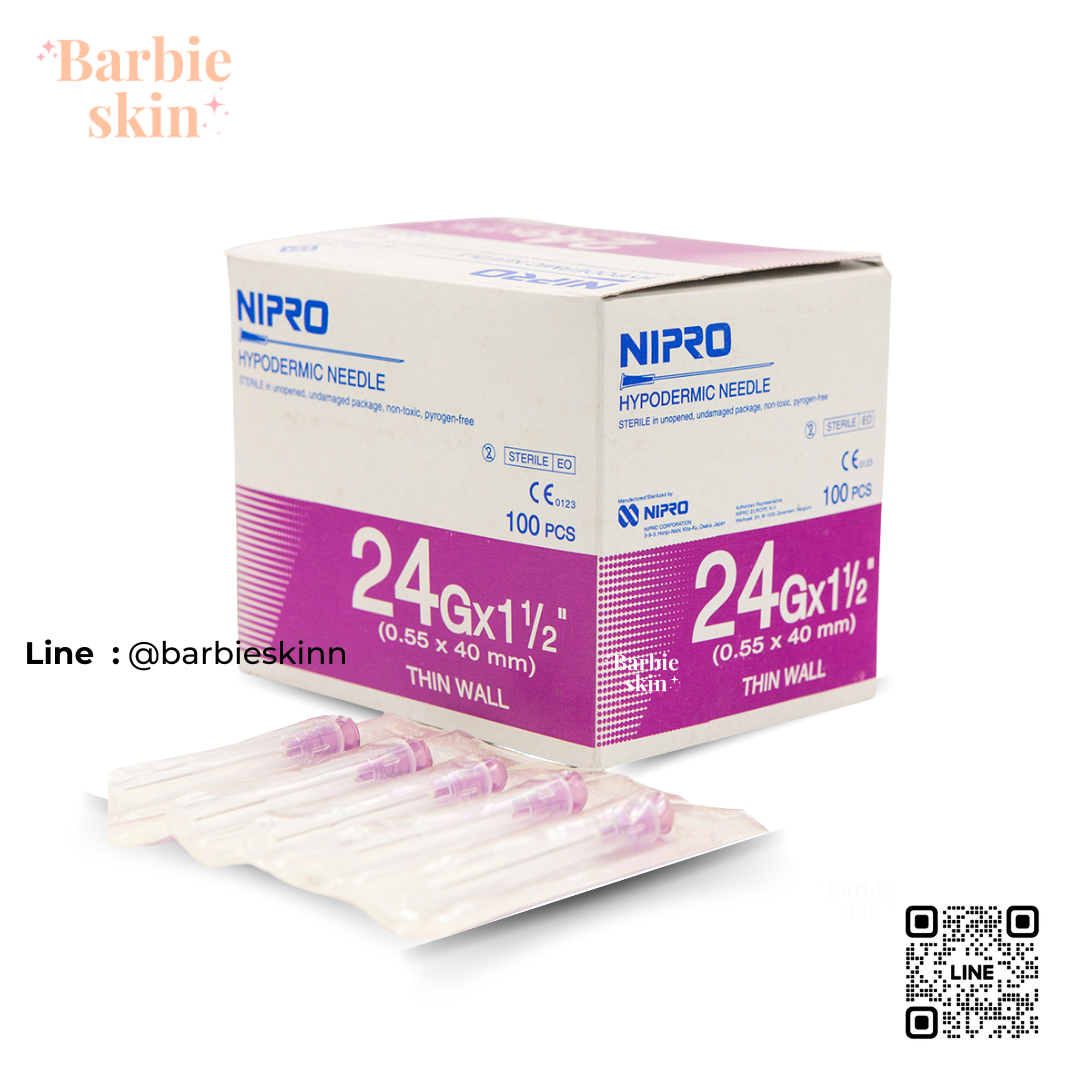 เข็มฉีดยา NIPRO 24G X 1 1/2″ [100 ชิ้น/กล่อง] - Barbie Skin บาร์บี้สกิน