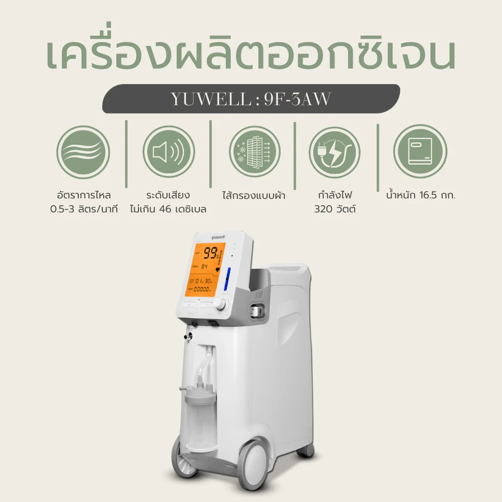 เครื่องออกซิเจน 3 ลิตร Yuwell รุ่น 9F-3AW ประกันศูนย์ไทย 3 ปี - Now Bed Care