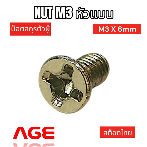 น็อตสกรูตัวผู้หัวแบน ชุบนิกเกิลnut M3 X 6mm Agebkk จำหน่ายและนำเข้า Arduino Board Sensor
