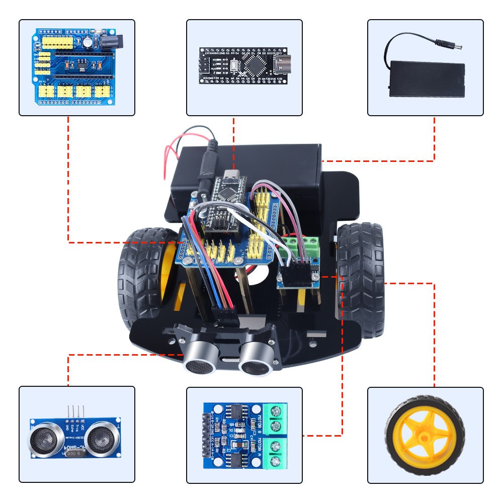 หุ่นยนต์หลบหลีกสิ่งกีดขวางด้วยอัลตร้าโซนิค Smart Robot Car Kit 2WD Arduino Nano - AgeBkk จำหน่าย ...