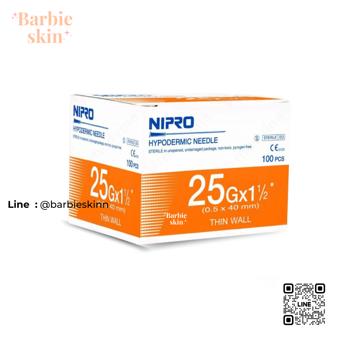 NIPRO เข็มฉีดยา ขนาด 25G x 1 1/2 นิ้ว (1 กล่อง) - Barbie Skin บาร์บี้สกิน