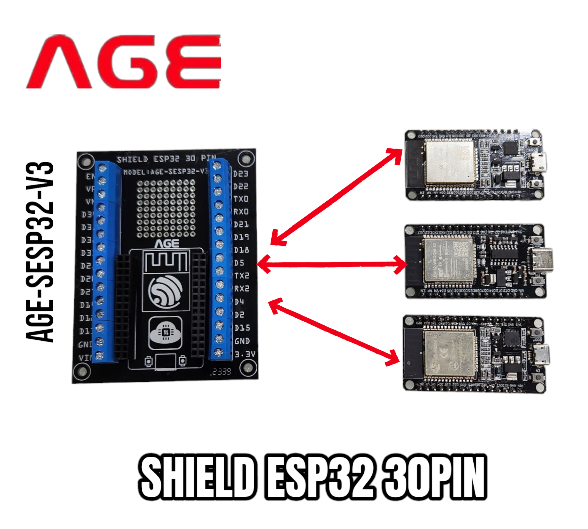 Shield Nodemcu Esp32 30 Pin Age Sesp32 V3screw Shield บอร์ดขยายขา บอร์ดเสริม แบบterminal Block 