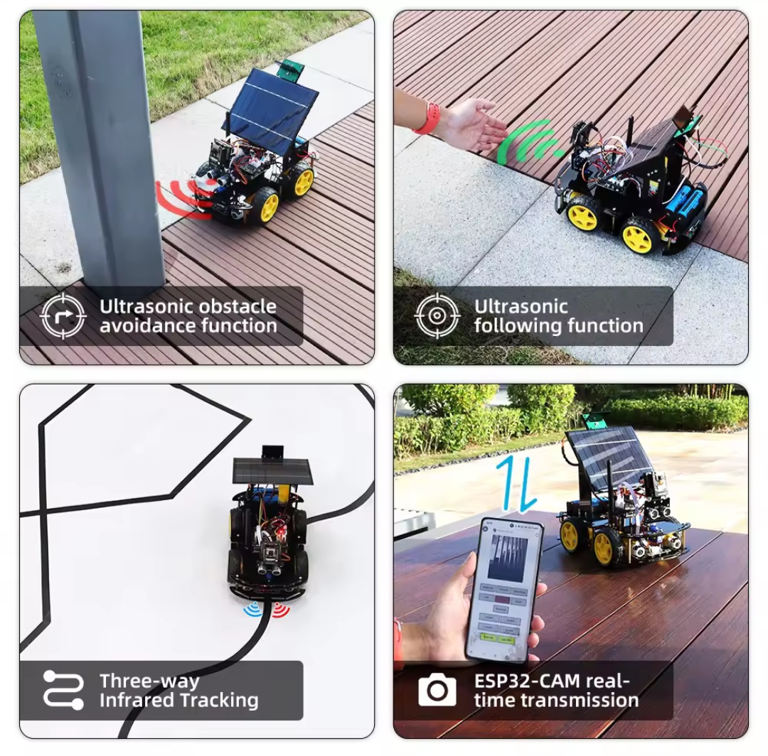 ชุดเรียนรู้หุ่นยนต์รถพร้อมกล้องชาร์จด้วยพลังงานแสงอาทิตย์ Robot Car Kit For Arduino Profesional