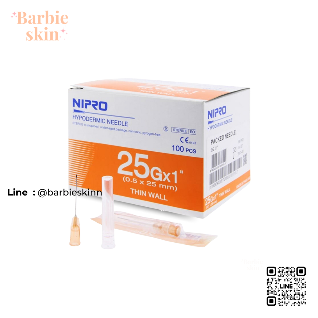 NIPRO เข็มฉีดยา ขนาด 25G x 1 นิ้ว (1 กล่อง) NIPRO (Disposable Needle) 25G x 1" - Barbie Skin ...