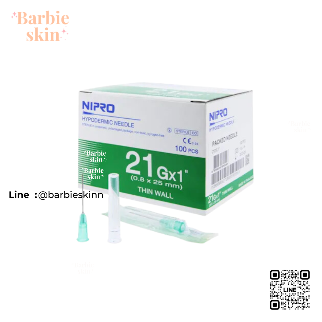 เข็มฉีดยา NIPRO 21G x 1 1/2″ [100 ชิ้น/กล่อง] - Barbie Skin บาร์บี้สกิน